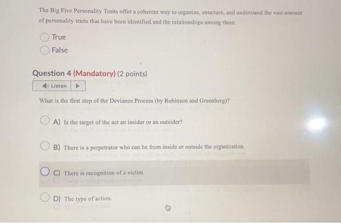 Solved The Big Five Personality Traits offer a coherent way | Chegg.com