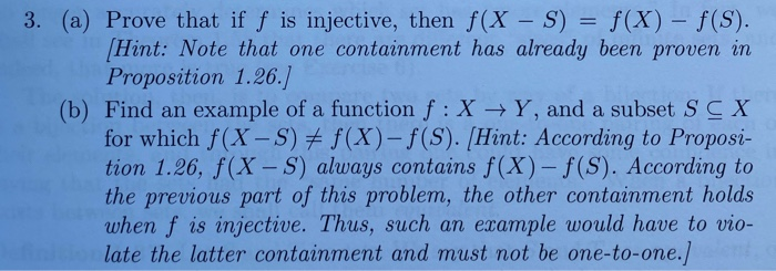 Solved 3. (a) Prove that if f is injective, then f(X - S) = | Chegg.com