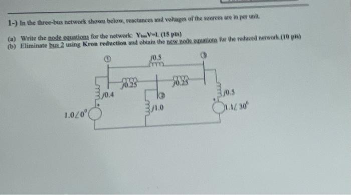 Solved 1-) In the three-bus network shown below, reactances | Chegg.com