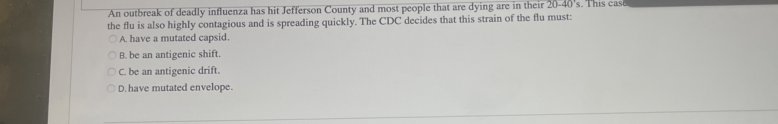 Solved An outbreak of deadly influenza has hit Jefferson | Chegg.com