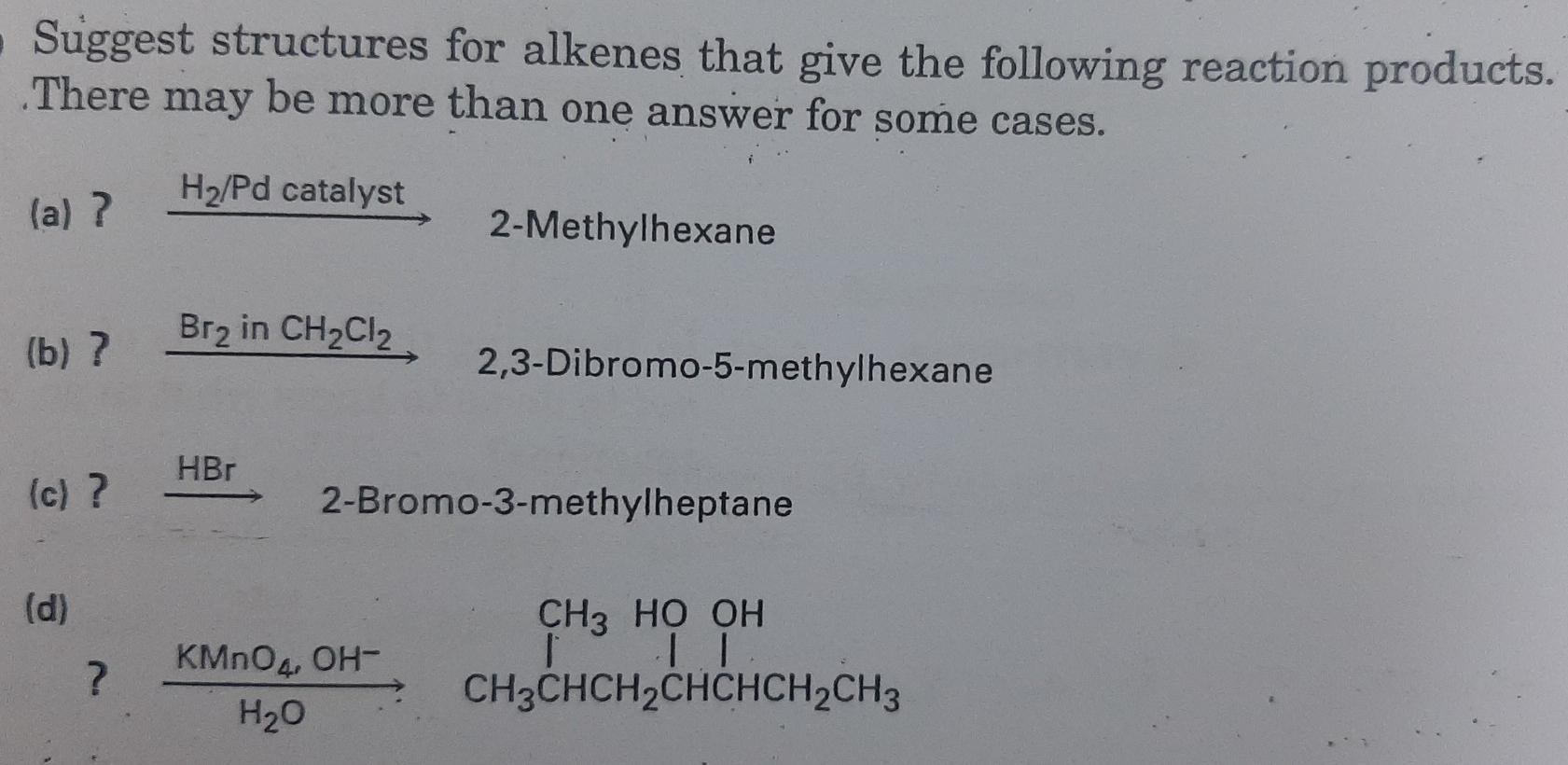 Solved Suggest structures for alkenes that give the | Chegg.com