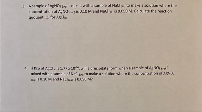 Solved A sample of AgNO3(aq) is mixed with a sample of | Chegg.com