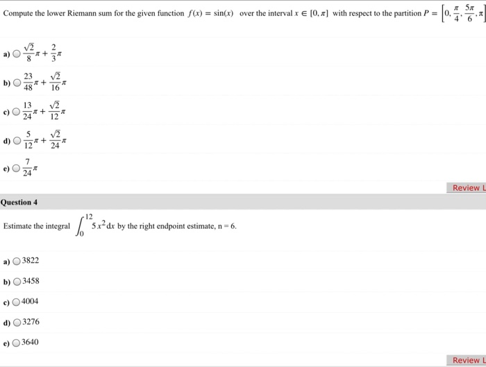 Solved Compute the lower Riemann sum for the given function | Chegg.com