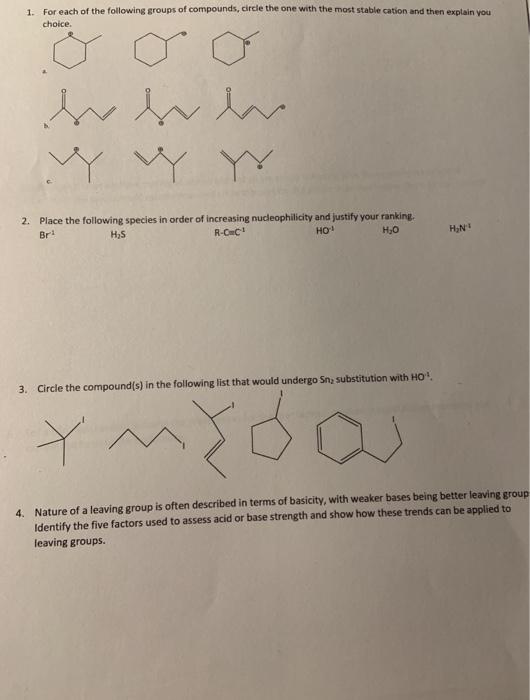 Solved 1. For each of the following groups of compounds, | Chegg.com