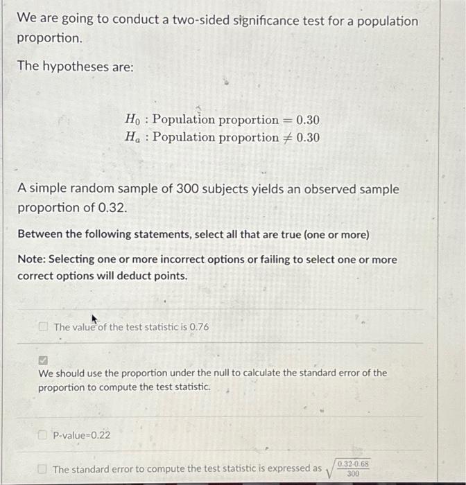 Solved We are going to conduct a two-sided significance test | Chegg.com