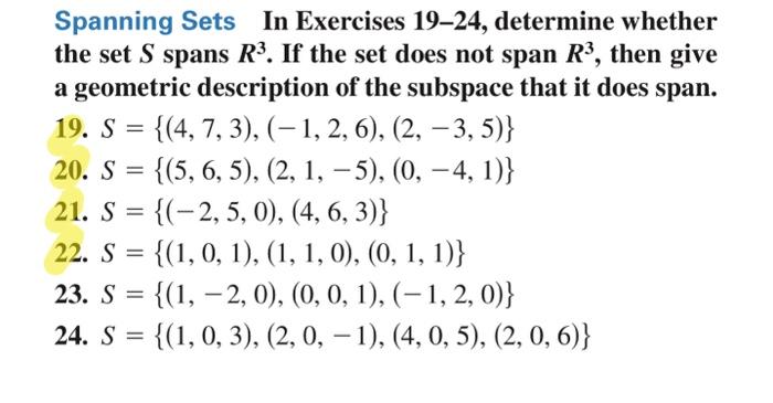 Solved Spanning Sets In Exercises 19-24, determine whether | Chegg.com
