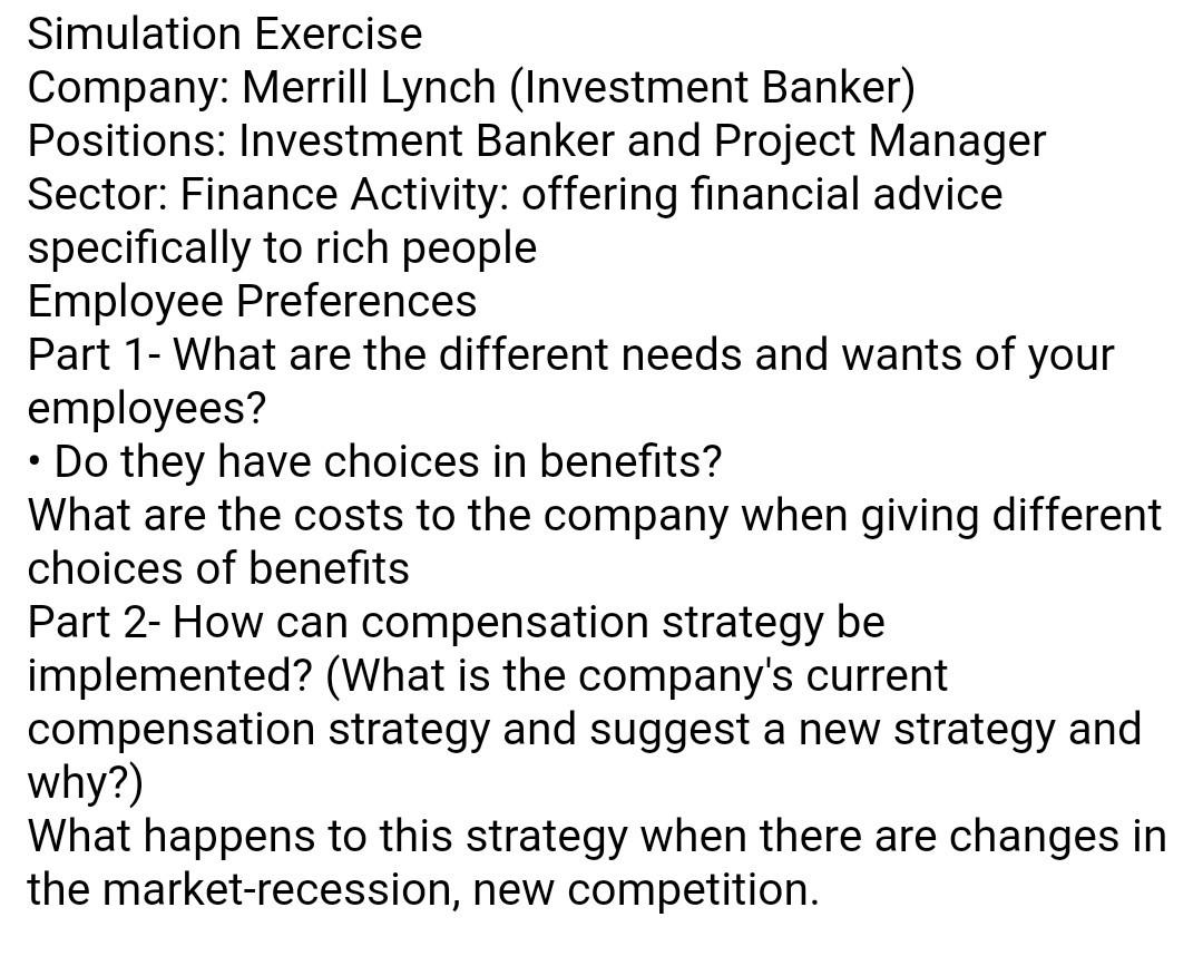 Solved Simulation Exercise Company: Merrill Lynch | Chegg.com