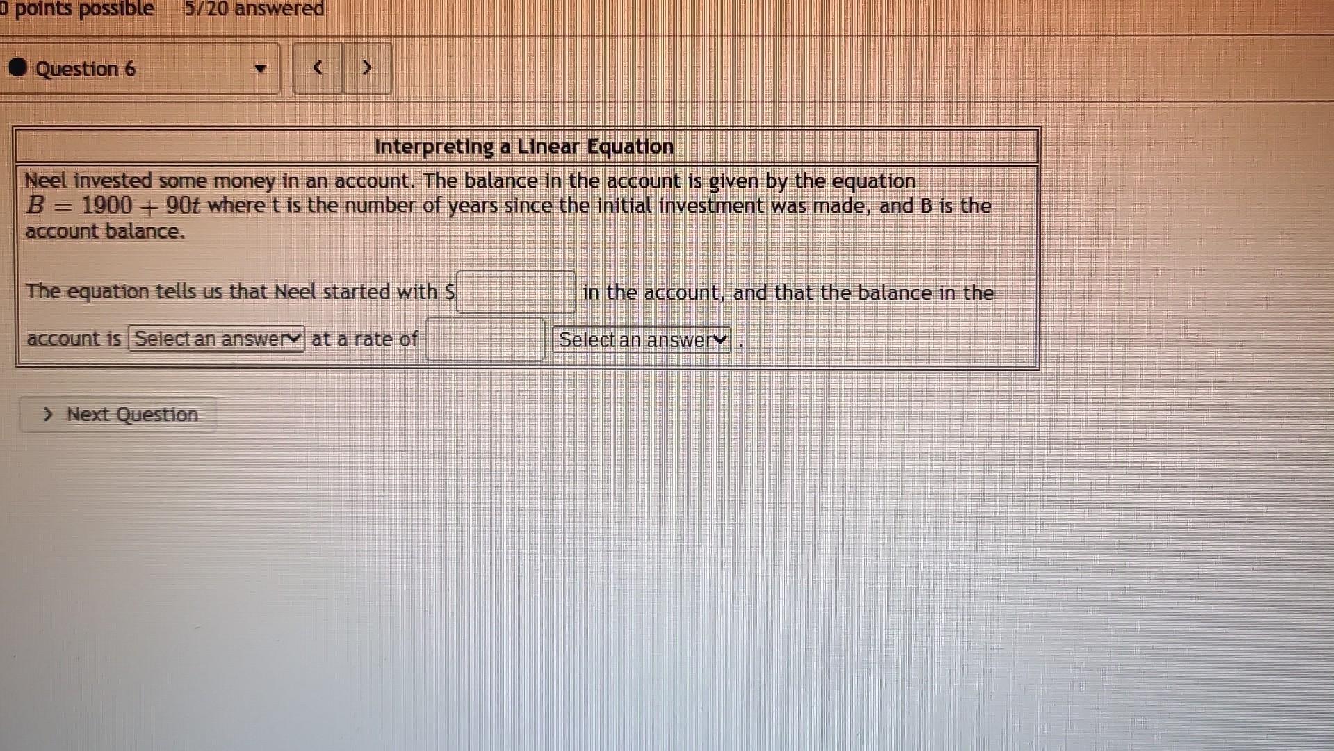 Interpreting a Linear Equation Neel invested some | Chegg.com