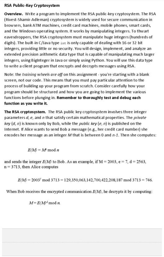 Solved Rsa Public Key Cryptosystem Overview Write A Program