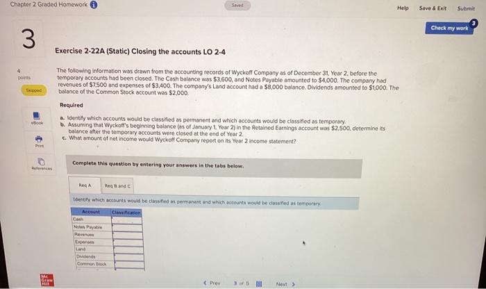 Solved Exercise 2-22A (Static) Closing the accounts LO 2-4 | Chegg.com