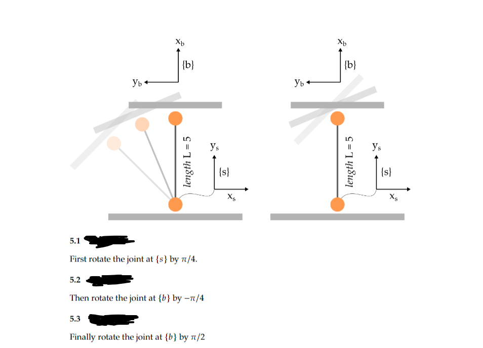 Solved 5.1First rotate the joint at {s} ﻿by π4.Then rotate | Chegg.com