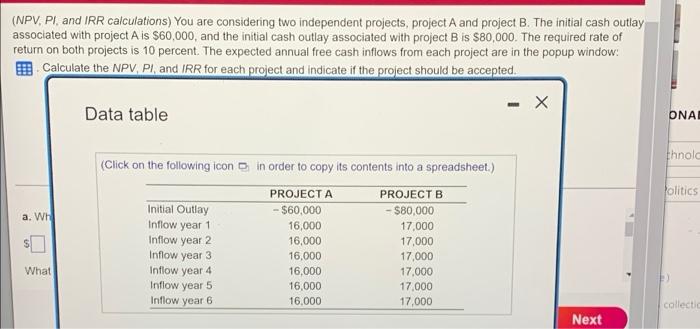 Solved (NPV, PI, and IRR calculations) You are considering | Chegg.com