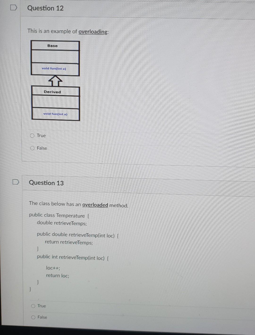 Solved D Question 12 This is an example of overloading: Base | Chegg.com
