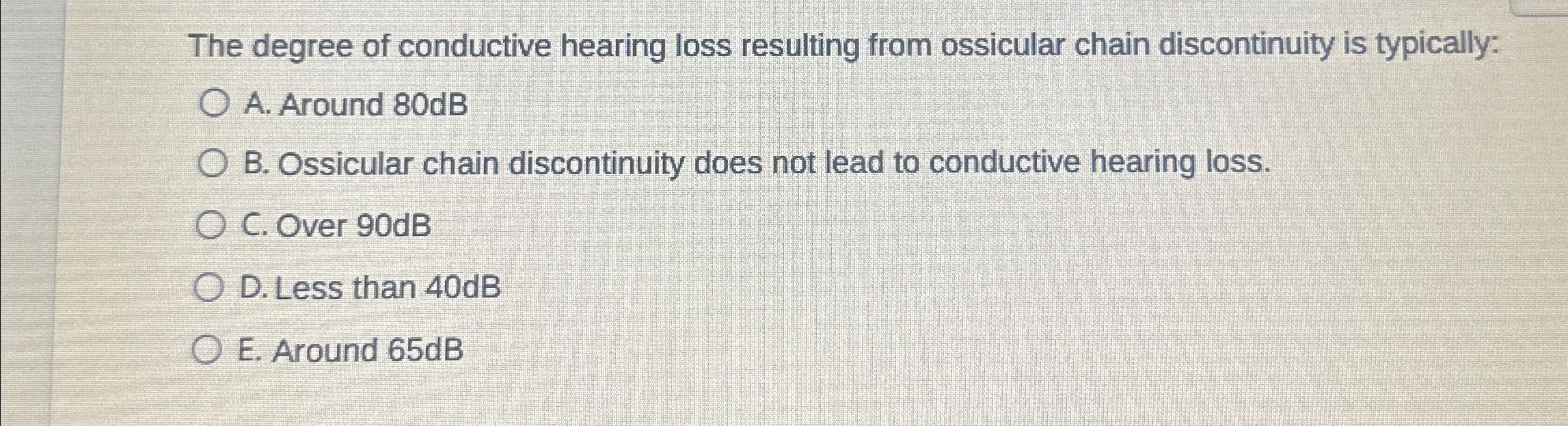 Solved The degree of conductive hearing loss resulting from | Chegg.com