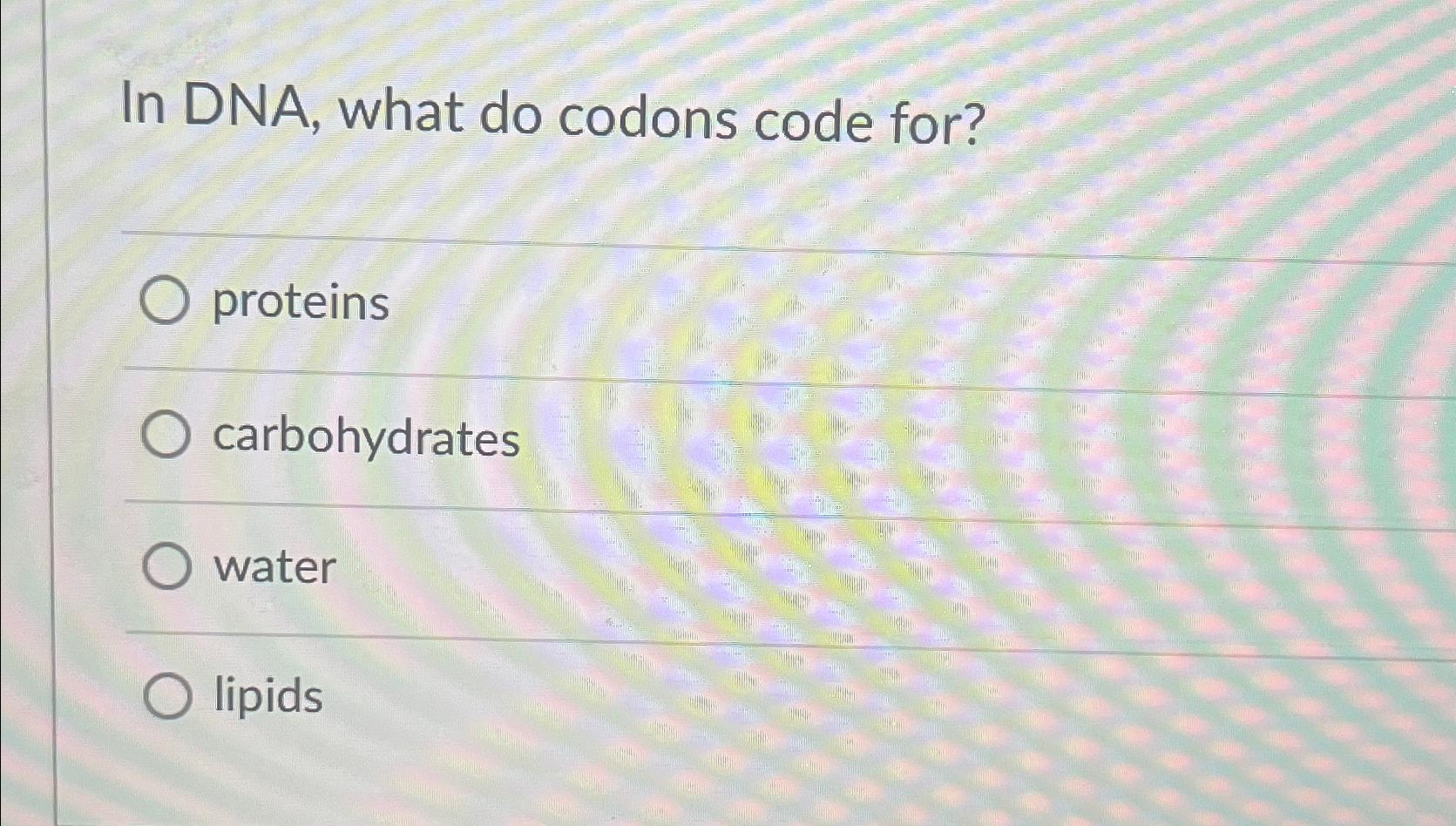 Solved In DNA, what do codons code | Chegg.com