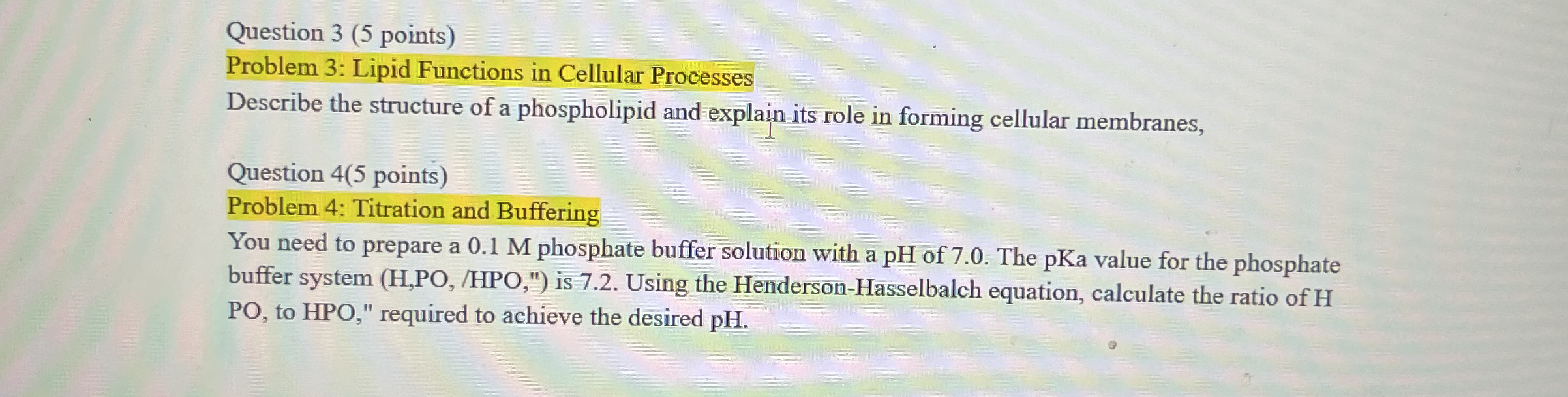 Solved Question 3 (5 ﻿points)Problem 3: Lipid Functions in | Chegg.com