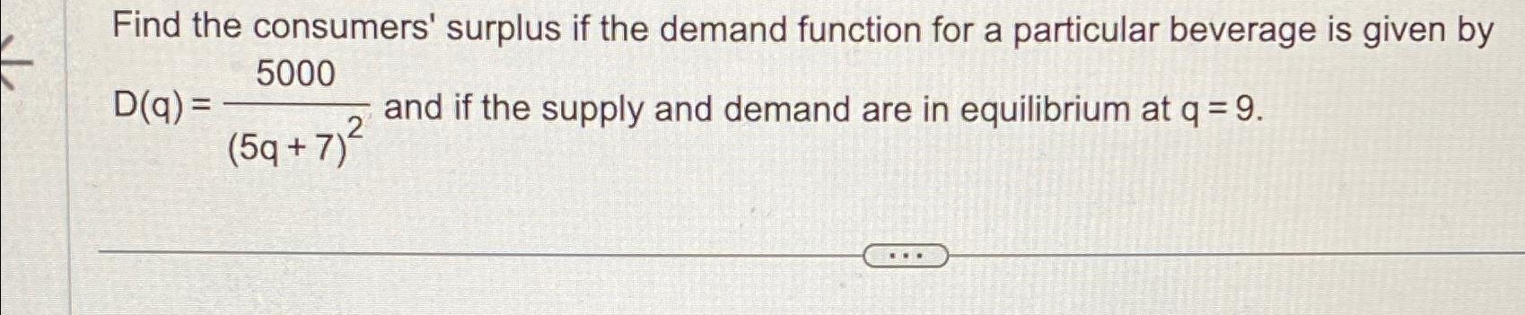 Solved Find the consumers' surplus if the demand function | Chegg.com