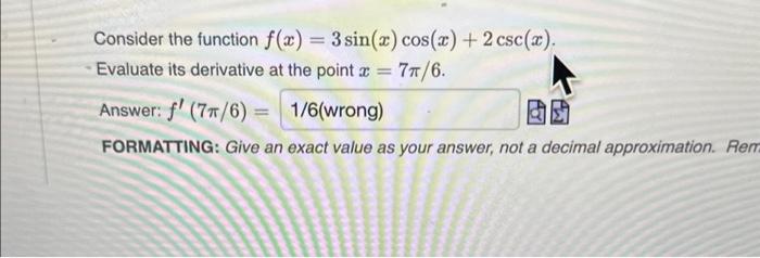 Solved Consider the function f(x) = 3 sin(x) cos(x) + 2 | Chegg.com