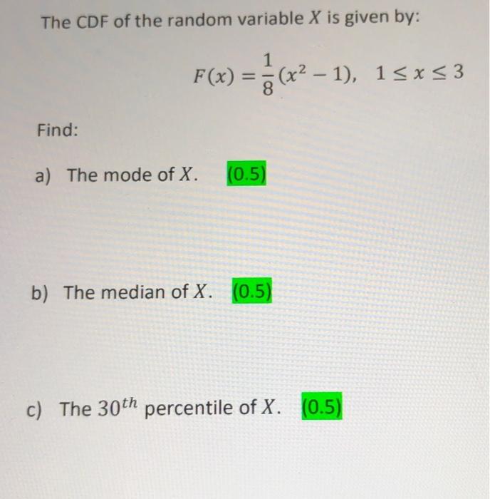 Solved The CDF of the random variable X is given by: 1 F(x) | Chegg.com