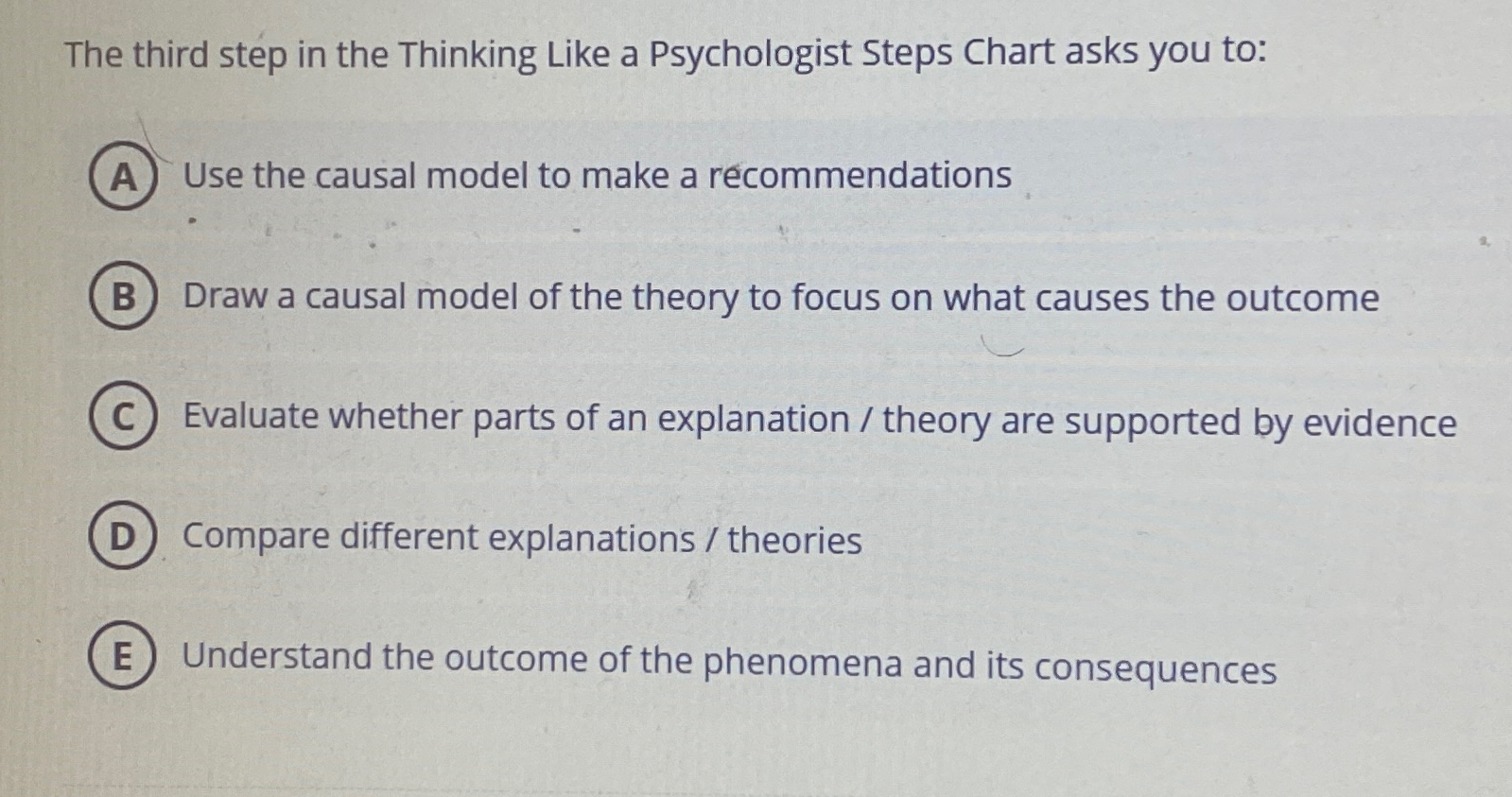 Solved The third step in the Thinking Like a Psychologist | Chegg.com