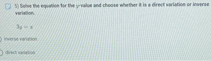 Solved 5) Solve the equation for the y-value and choose | Chegg.com
