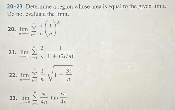Solved 20-23 Determine a region whose area is equal to the | Chegg.com