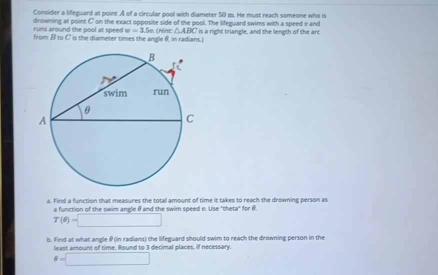 Solved Consider a lifeguard at point A of a circular pool | Chegg.com
