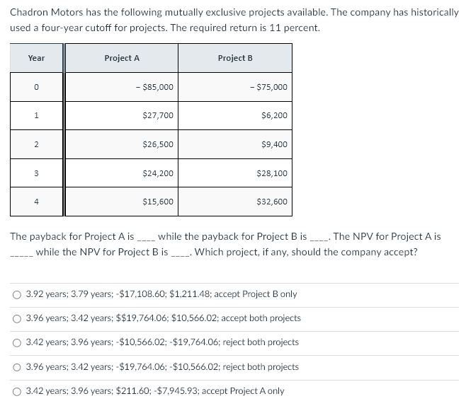 Chadron Motors has the following mutually exclusive | Chegg.com