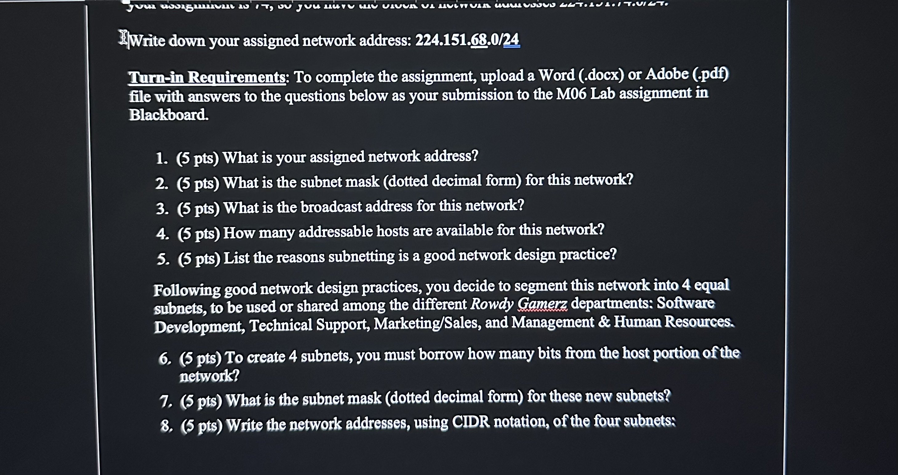 Solved Write down your assigned network address: | Chegg.com