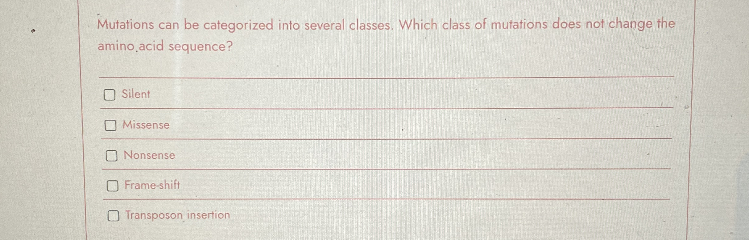 Solved Mutations can be categorized into several classes. | Chegg.com