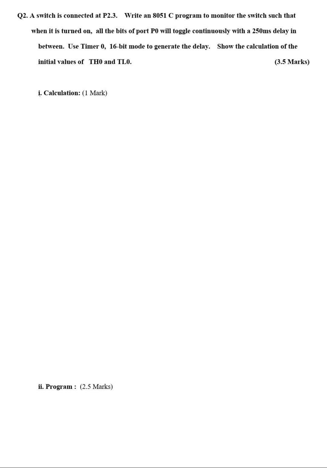 Solved Q2. A switch is connected at P2.3. Write an 8051 C | Chegg.com