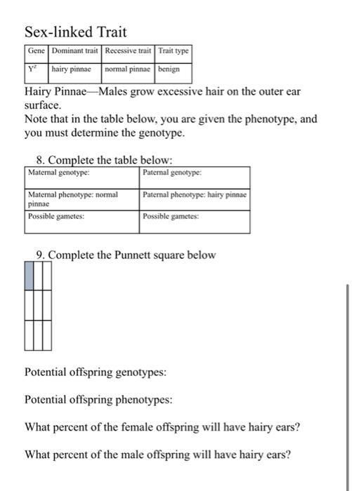 Solved Sex-linked Trait Gene Dominant trait Recessive trait | Chegg.com