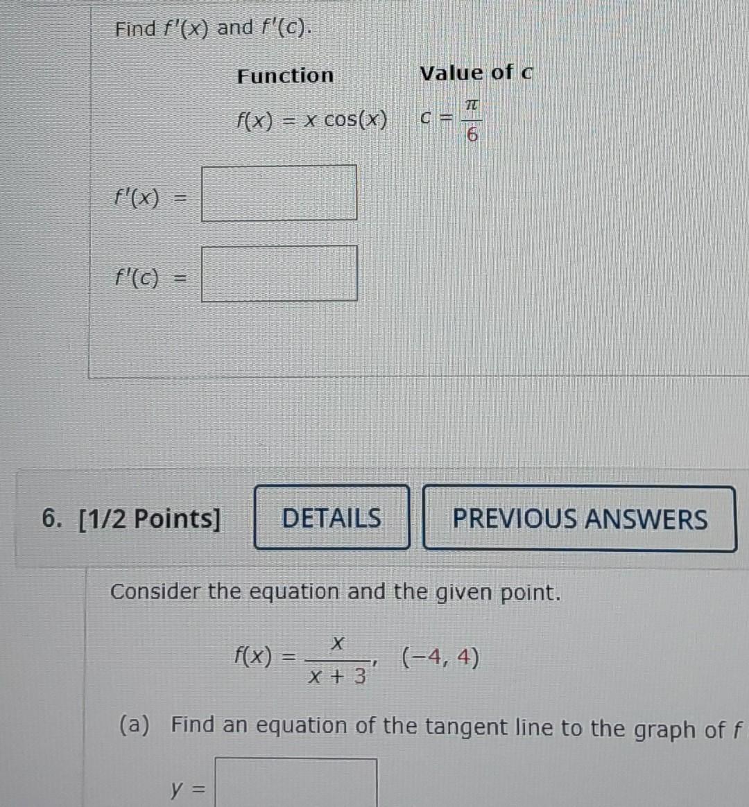 Solved Find f′(x) and f′(c) Function Value of c | Chegg.com