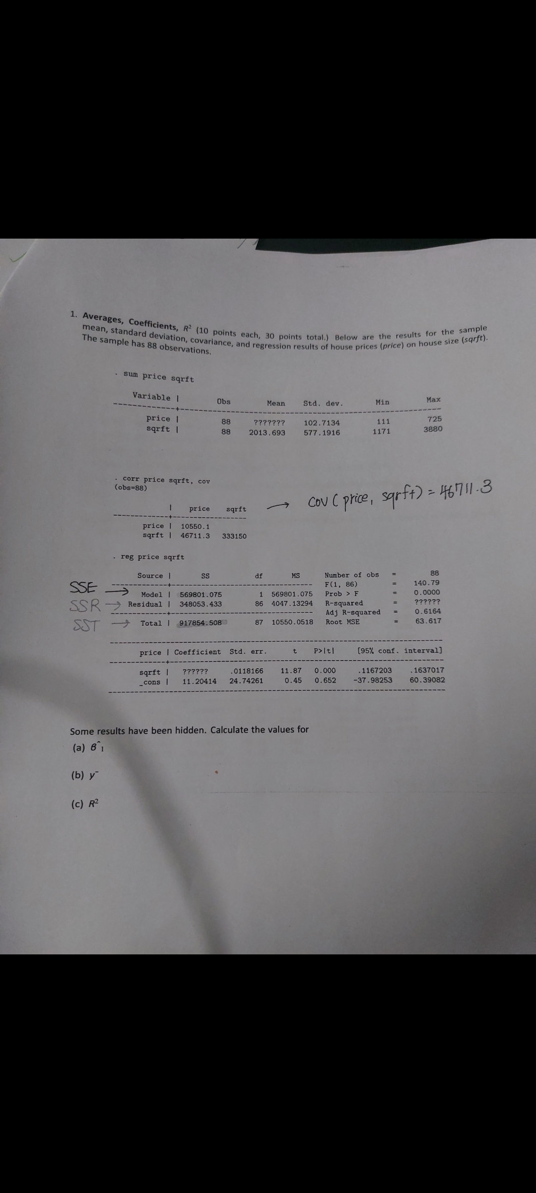 Solved Some results have been hidden. Calculate the | Chegg.com