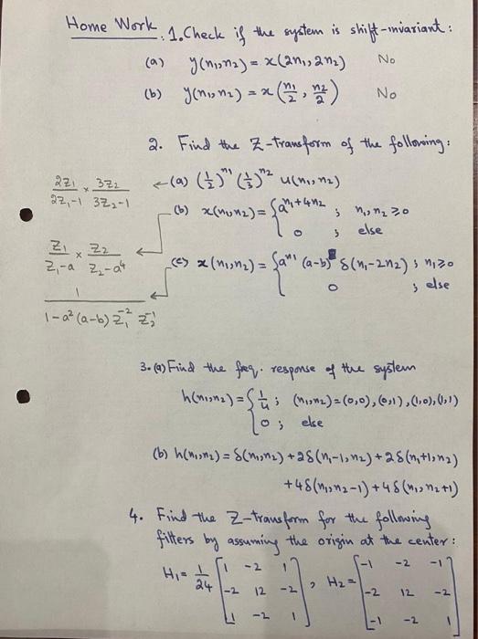 Solved (a) y(n1,n2)=x(2n1,2n2) No (b) y(n1,n2)=x(2n1,2n2) No | Chegg.com