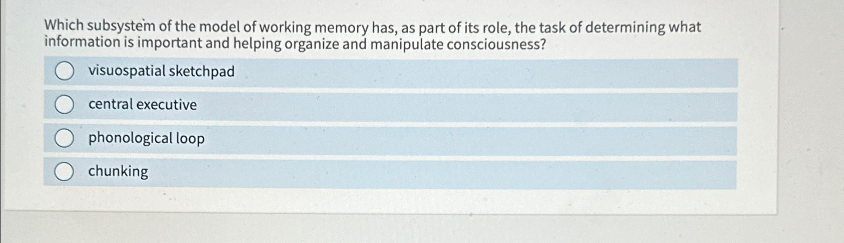 Solved Which subsystem of the model of working memory has, | Chegg.com