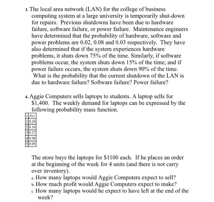 Solved 3. The local area network (LAN) for the college of | Chegg.com