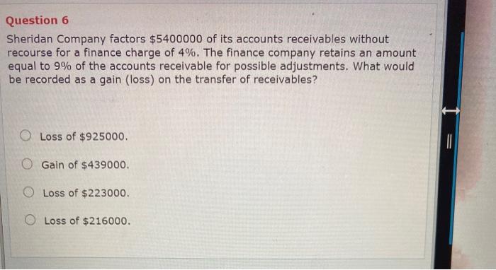 Solved Question 6 Sheridan Company factors $5400000 of its | Chegg.com