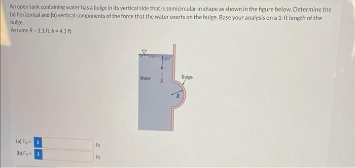 Solved An open tank containing water has a bulge in its | Chegg.com