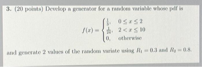 Solved Develop a generator for a random variable whose pdf | Chegg.com