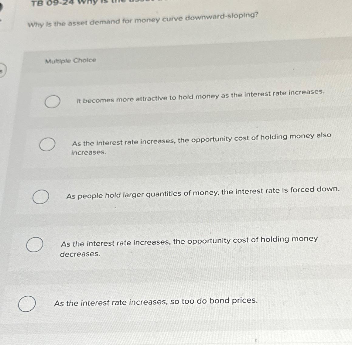 Solved Why is the asset demand for money curve | Chegg.com