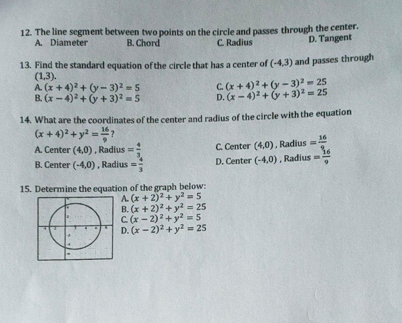 Solved 1. A line segment whose endpoints both lie on the | Chegg.com