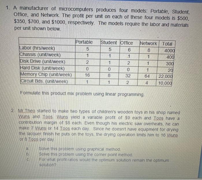 Solved A manufacturer of microcomputers produces four | Chegg.com