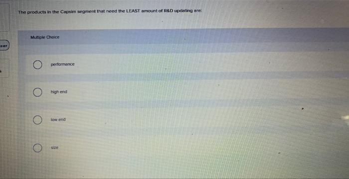 Solved The products in the Capsim segment that need the | Chegg.com