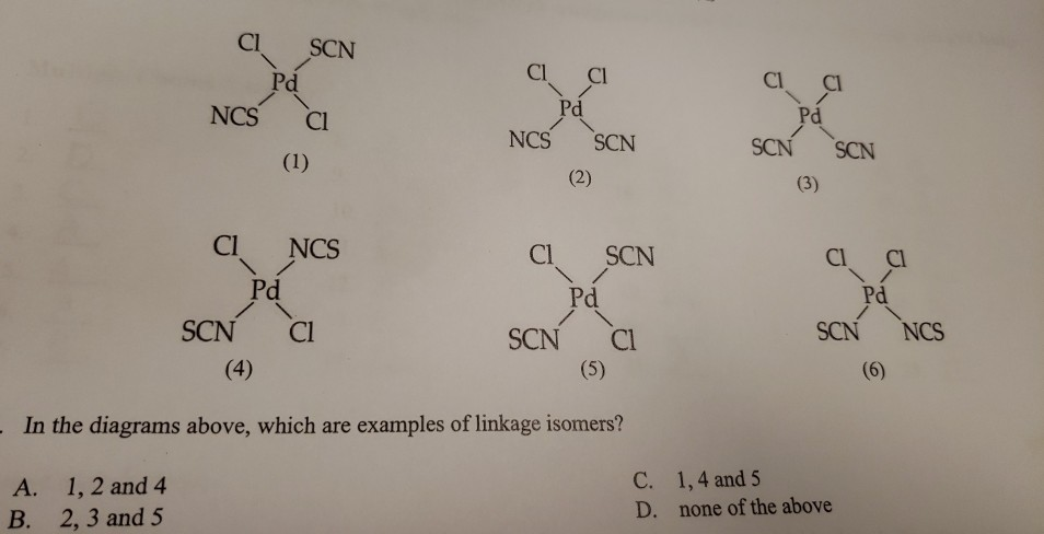 Solved CSCN Pd C C NCS CI NCS SCN (2) CL NCS a SCN Pd SCN Ci | Chegg.com