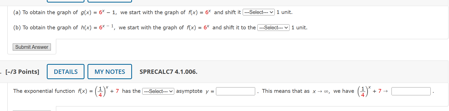 Solved (a) ﻿To obtain the graph of g(x)=6x-1, ﻿we start with | Chegg.com