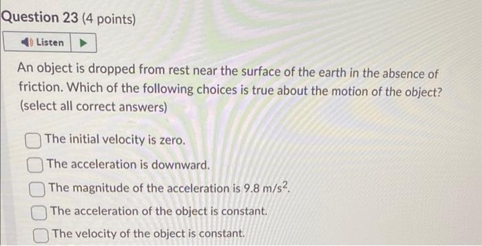 Solved An object is dropped from rest near the surface of | Chegg.com