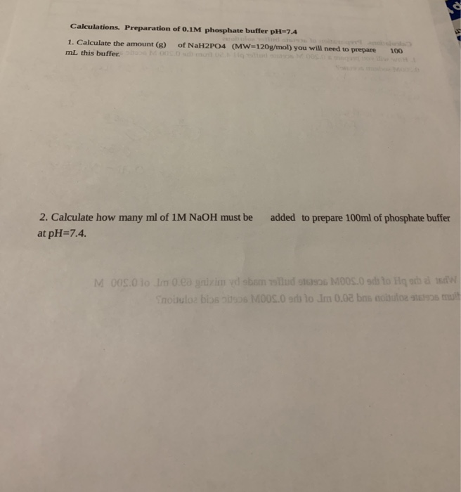 Solved Calculations. Preparation of 0.1M phosphate buffer | Chegg.com