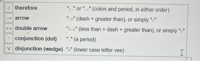 \begin{tabular}{ll|} \hline therefore & ": ." or ".:" | Chegg.com