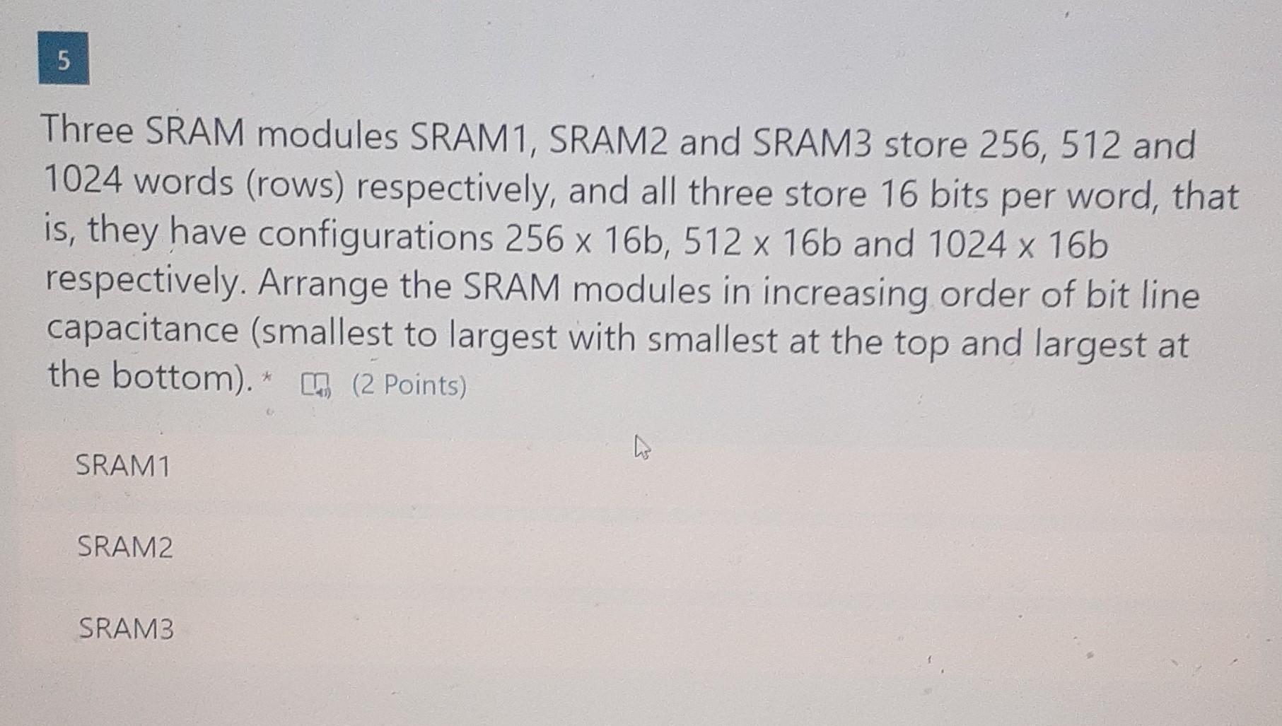 Solved Three SRAM modules SRAM1, SRAM2 and SRAM3 store 256, | Chegg.com